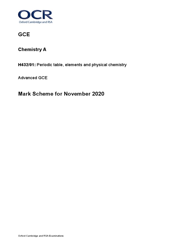 Mark Scheme Periodic Table Elements and Physical Chemistry | PDF | Chemical Bond | Ionic Bonding