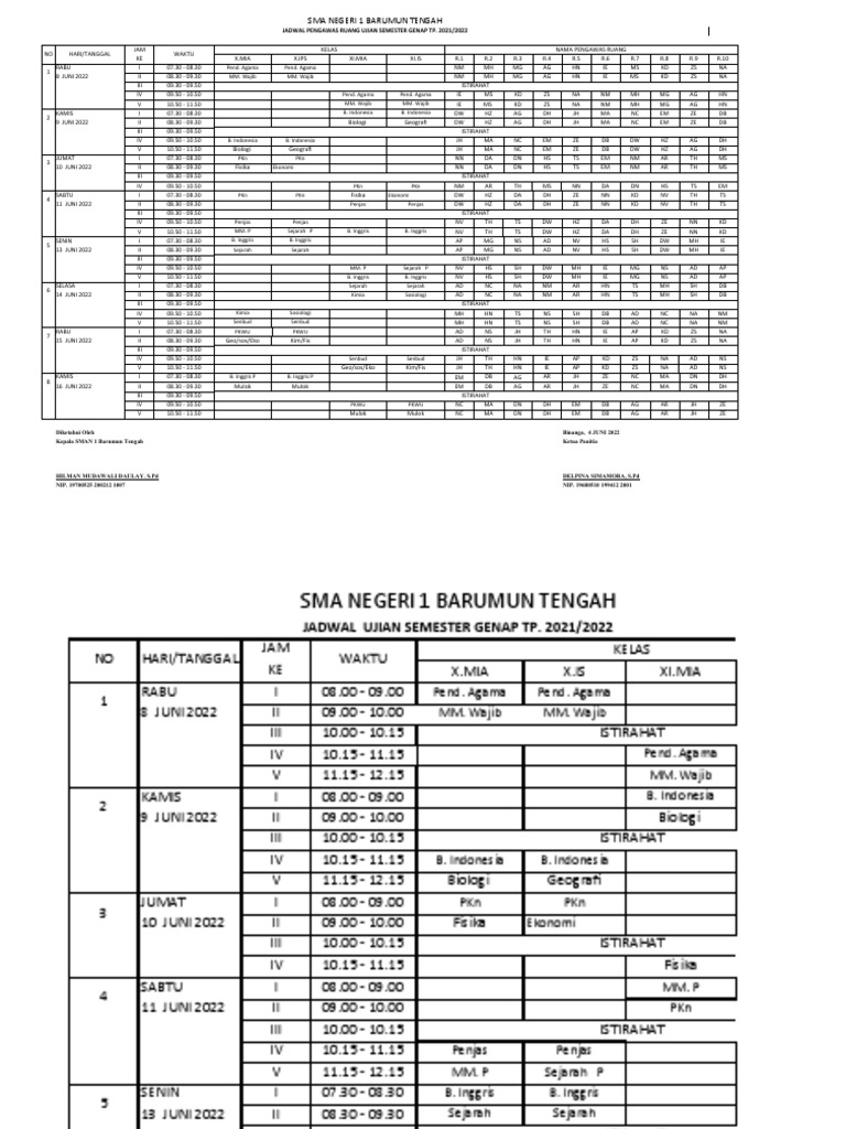 Jadwal Ujian Semester Genap 2021-2022 | PDF