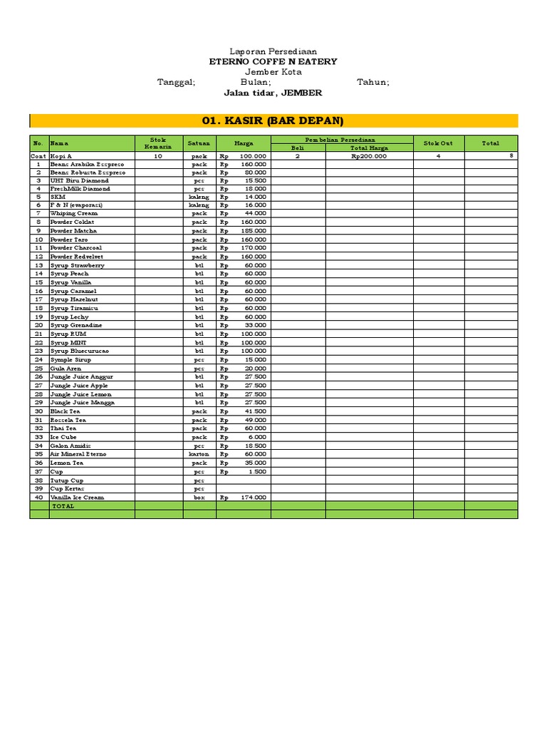 Laporan Stok Opname Robit - XLSX - Form | PDF | Non Alcoholic Drinks | Hot Drinks