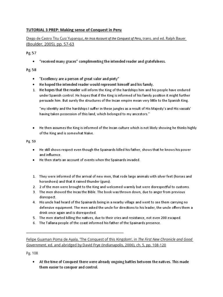 Early Modern History Tutorial 3 Prep | PDF | Inca Empire | Conquistador