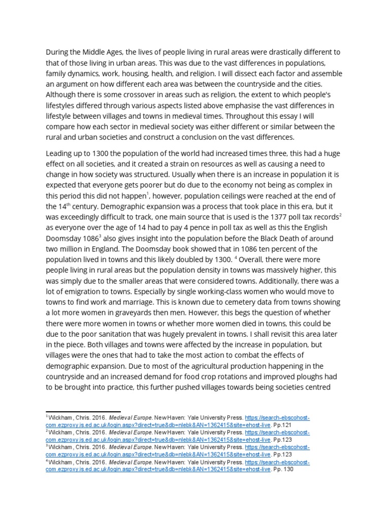 A Comparison of Life in Medieval Rural and Urban Societies: Exploring ...