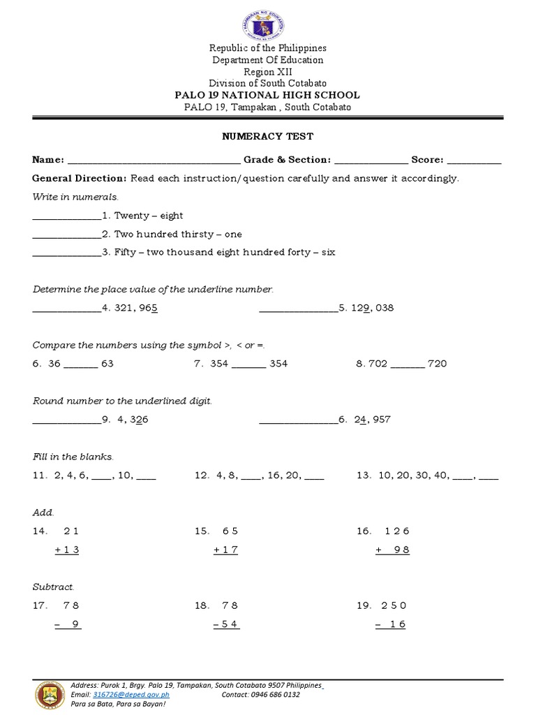 Numeracy Test | PDF | Notation | Arithmetic