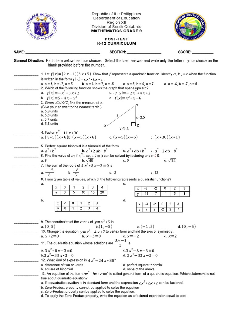 Grade 9 | Download Free PDF | Trigonometric Functions | Quadratic Equation