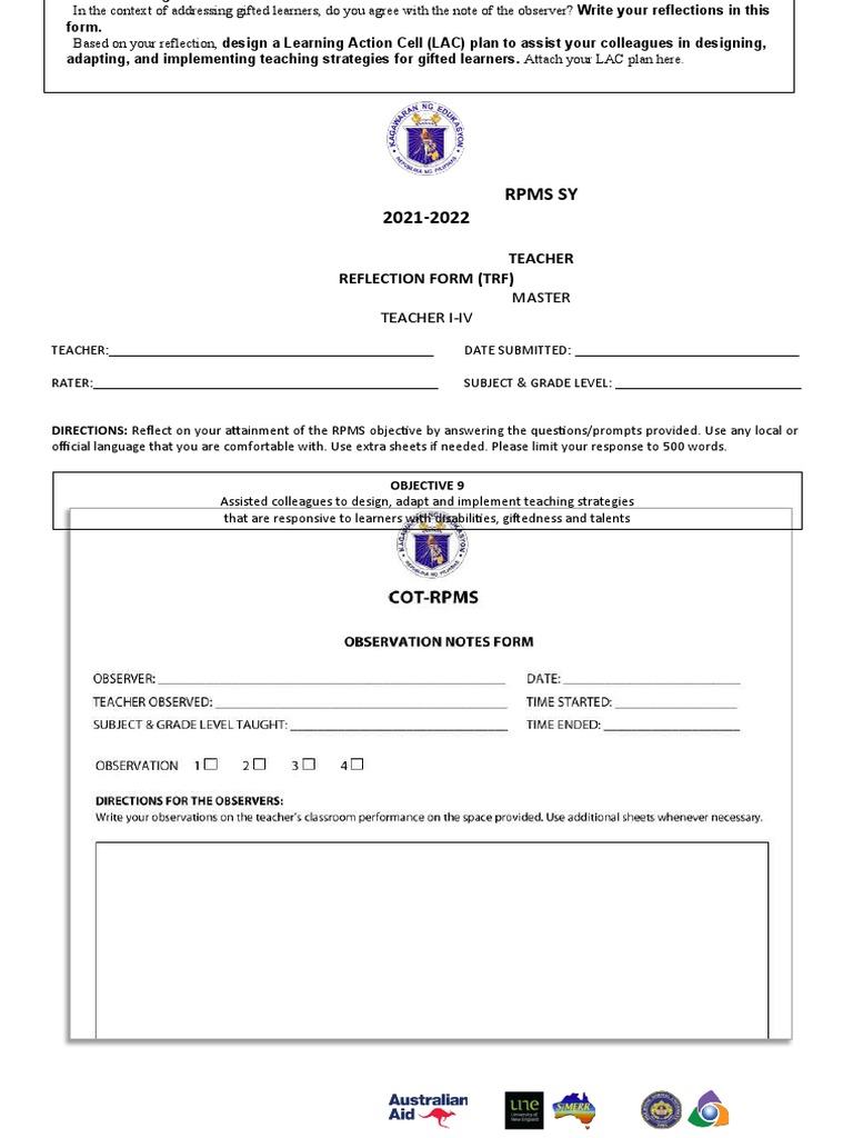 Sample TRF For Master Teacher | PDF | Teaching Method | Learning