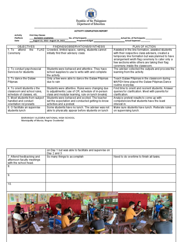 ACR for First Day of Classes | PDF | Classroom | Cognitive Science