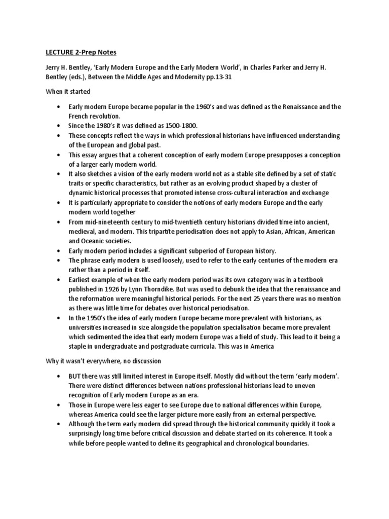 Early Modern History Lecture 2 Prep | PDF | Early Modern Period | Europe