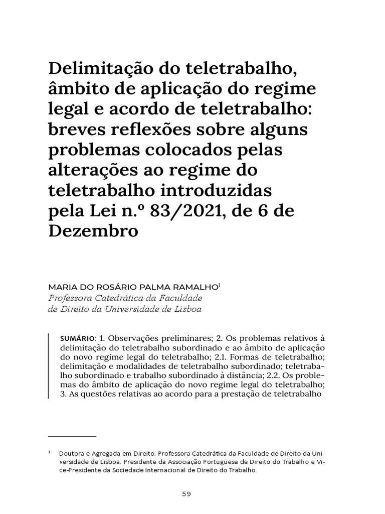A REVISTA 01 SOCIAL Delimitacao Do Teletrabalho Ambito de Aplicacao Do Regime Legal e Acordo de ...