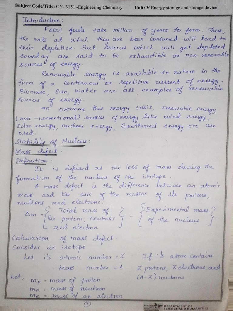 Unit - 5 Energy Sources and Energy Storage Devices - Handwritten Notes ...