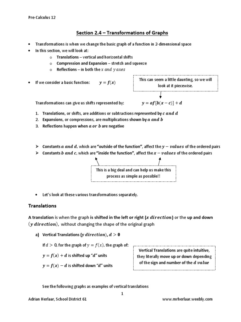 Section 2.4 - Transformations of Graphs | PDF | Function (Mathematics ...