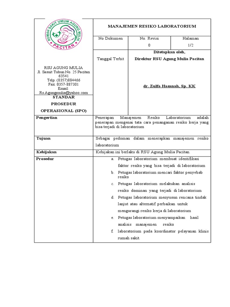 Spo Menejemen Resiko Lab | PDF