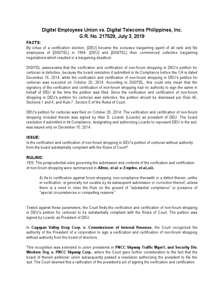 DONE Digitel Employees Union vs. Digital Telecoms Philippines, Inc. G.R ...