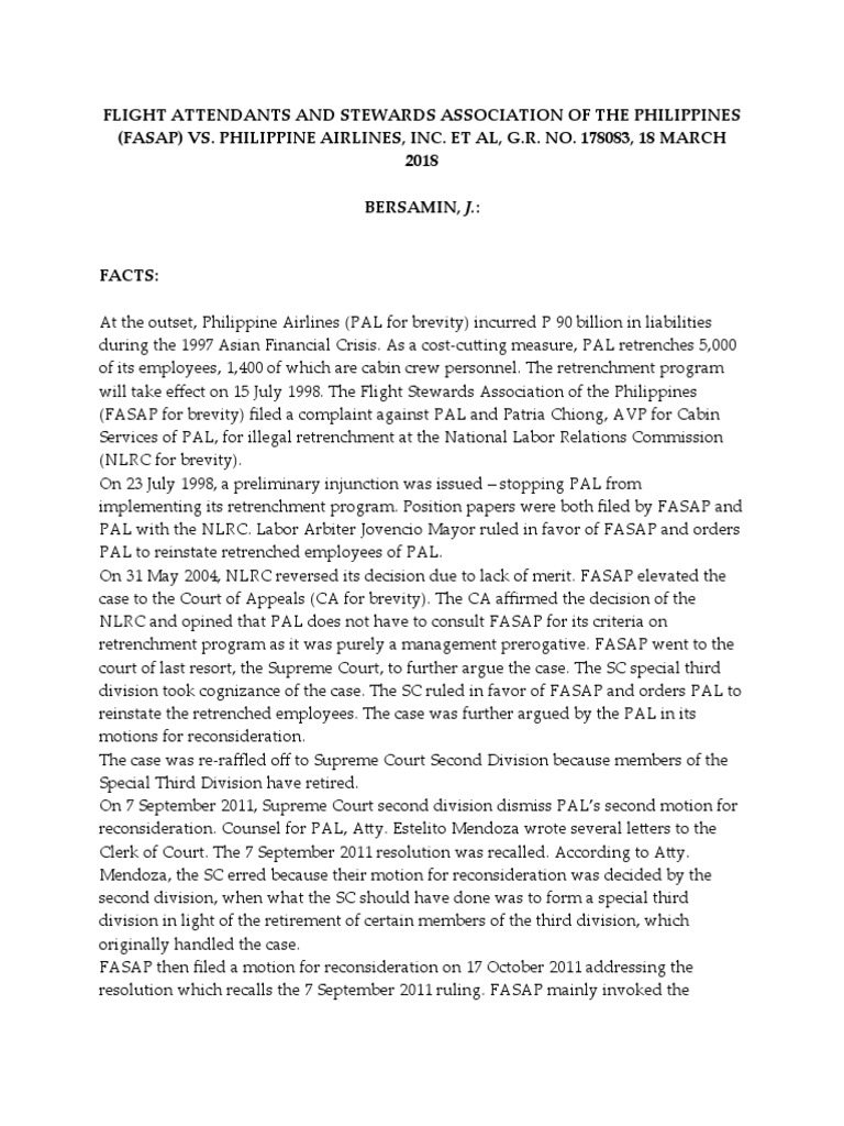 FASAP vs. PAL: Retrenchment Validity | PDF | Employment | Faith