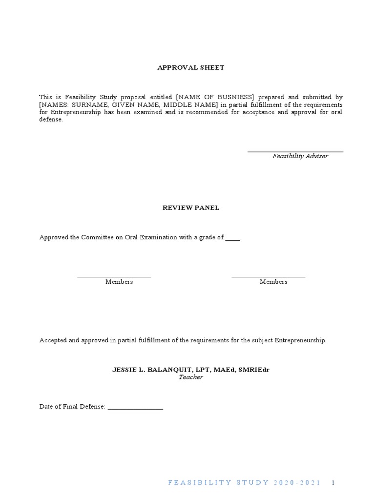 2020-2021-FEASIBILITY-STUDY-APPROVAL-SHEET | PDF