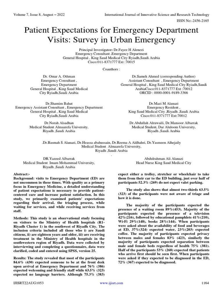 Patient Expectations in Riyadh ED | PDF | Emergency Department | Health ...