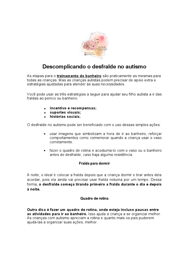 Descomplicando o Desfralde No Autismo | PDF | Autismo