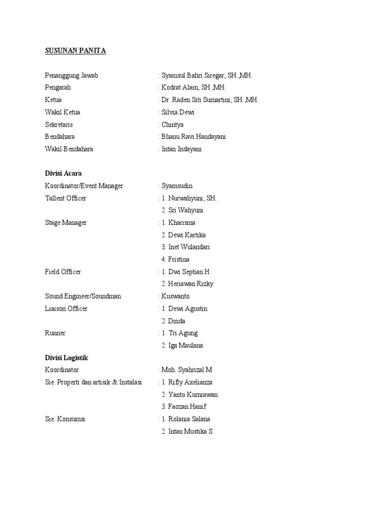 Susunan Panita MPF | PDF