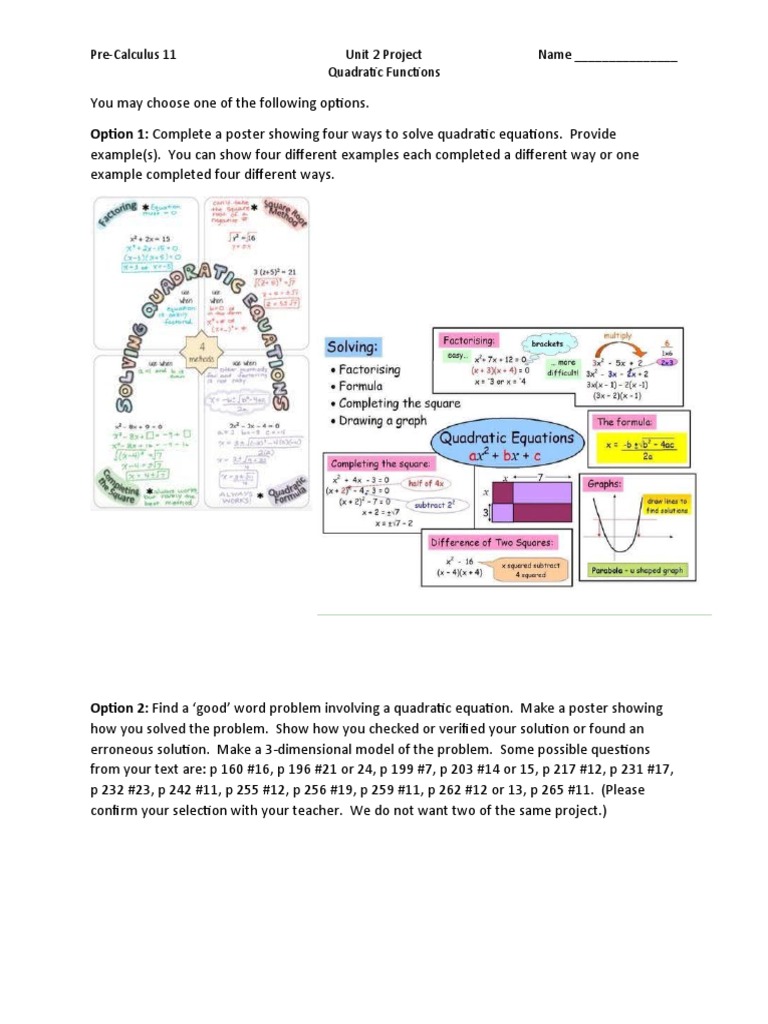 Unit 2 Project - Quadratics | PDF | Quadratic Equation | Equations