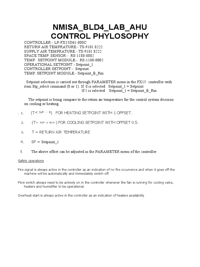 Nmisa Lab Ahu Control Phylosophy | PDF | Teaching Methods & Materials ...