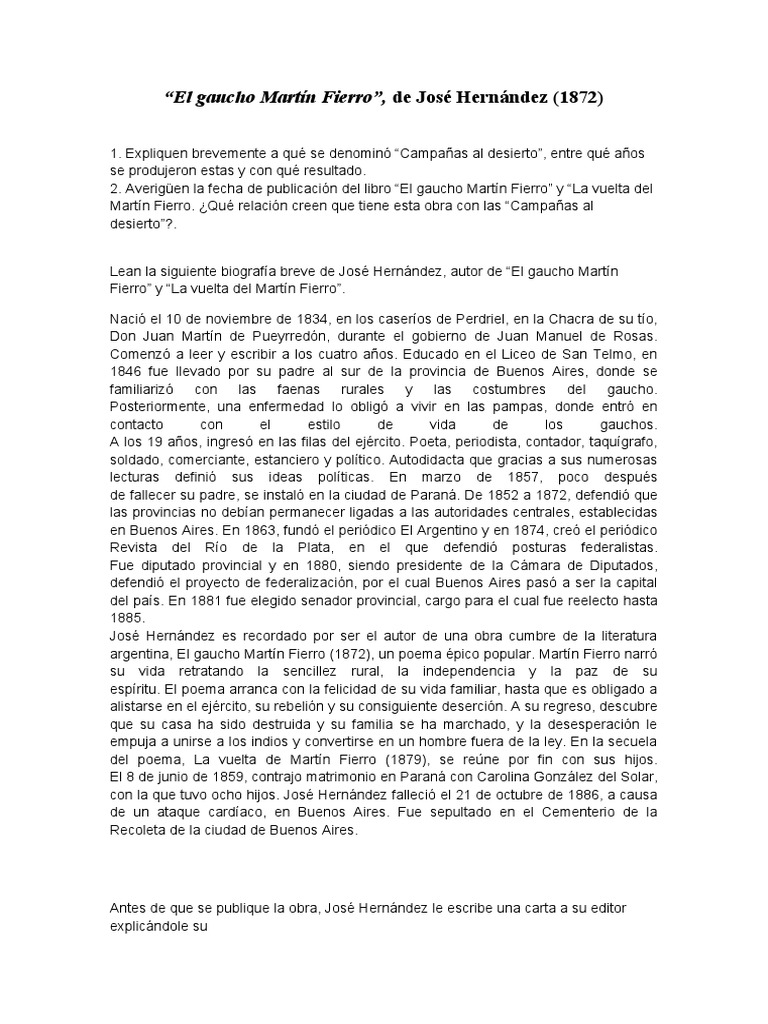 El Gaucho Martín Fierro 1. 4° | PDF | Argentina