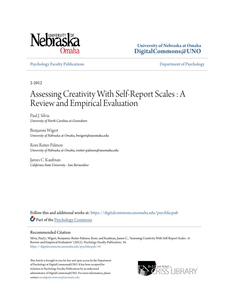 Assessing Creativity With Self-Report Scales: A Review and Empirical Evaluation | PDF ...
