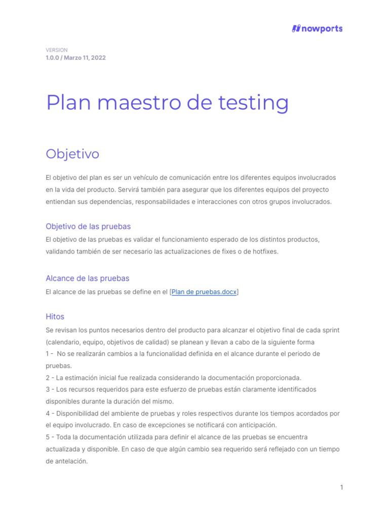 Plan Maestro de Testing | PDF | Pruebas de software | Ingeniería de ...