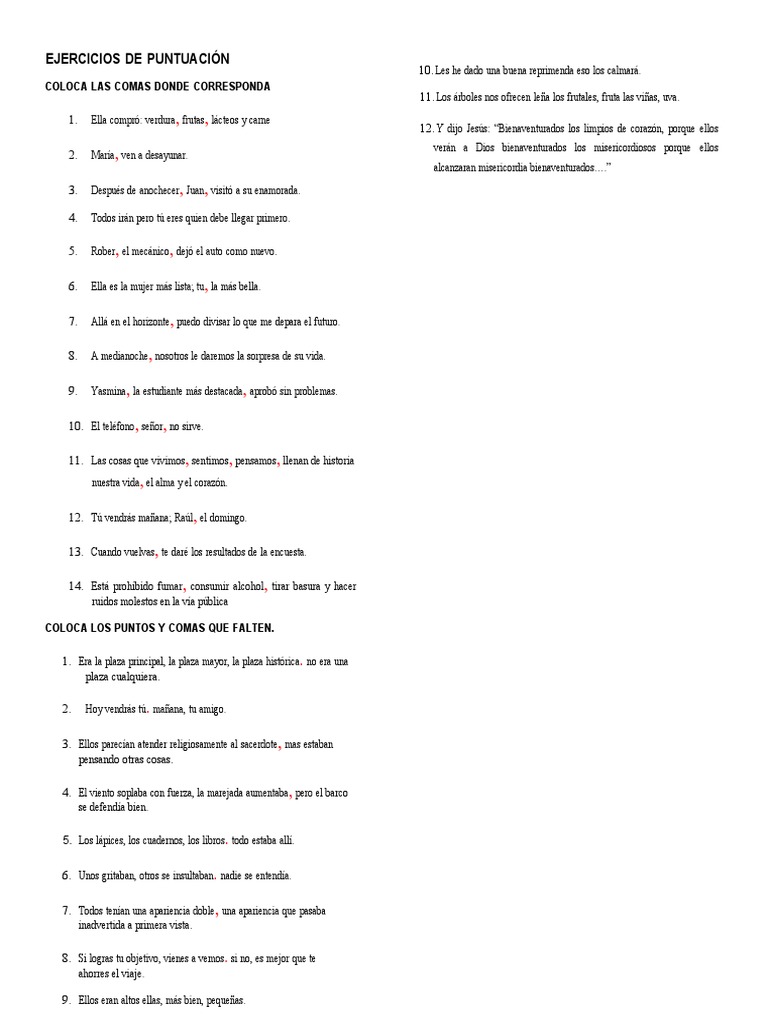 Ejercicios de Puntuación (Resolvido-Resoltado) | PDF