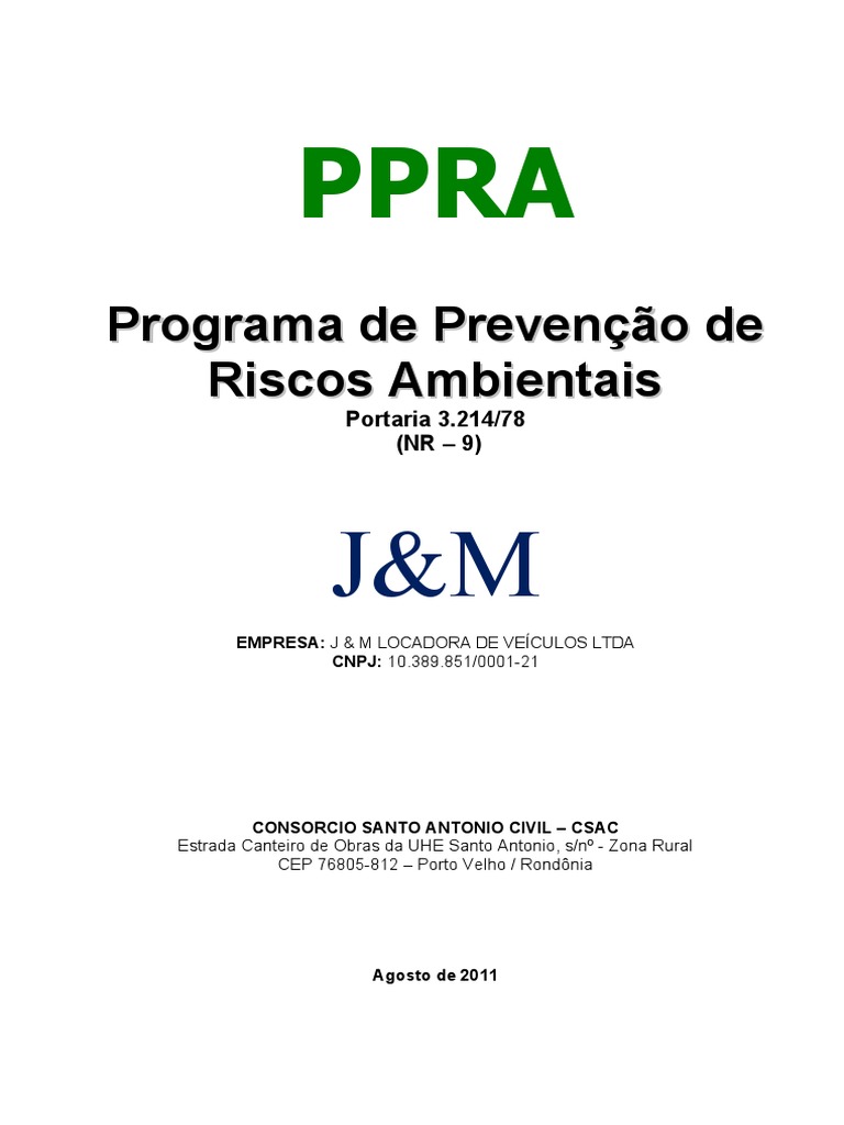 Ppra - J - & - M - 2011 - Final | PDF | Pneu | Eletricista