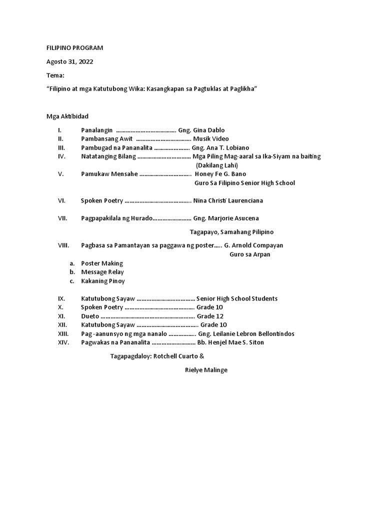 Filipino Program | PDF