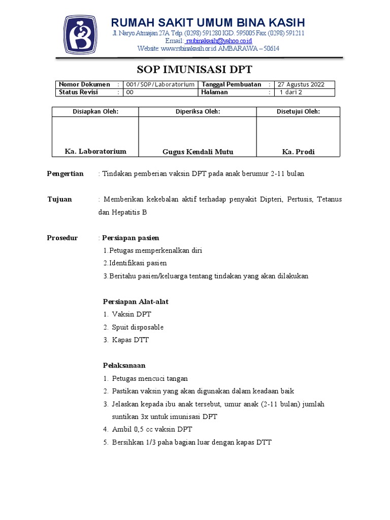 Sop Imunisasi DPT | PDF