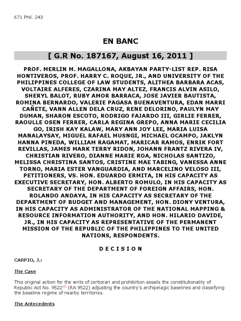 Magallona Et Al VS Ermita GR No 187167 | PDF | Territorial Waters ...