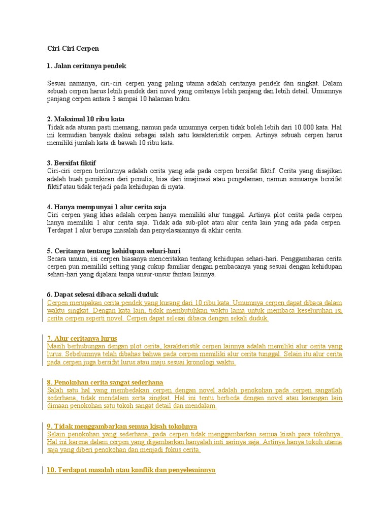 Ciri-Ciri Cerpen | PDF Ciri-Ciri Cerpen | PDF