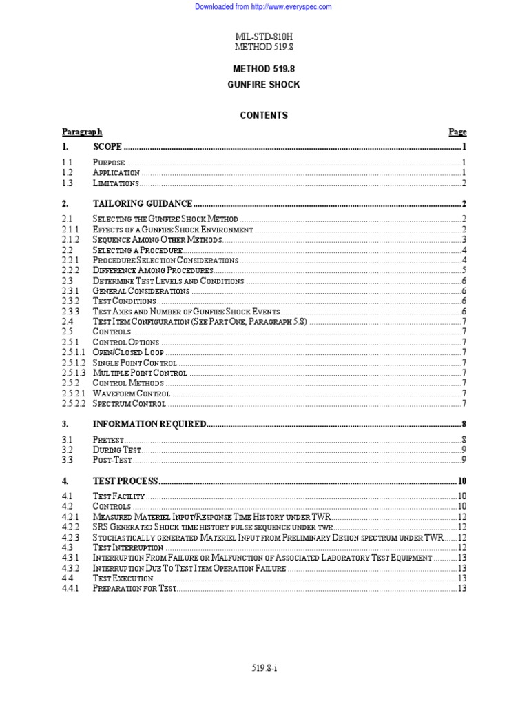 MIL-STD-810H Gunfire Shock Testing Guide | PDF | Time | Information
