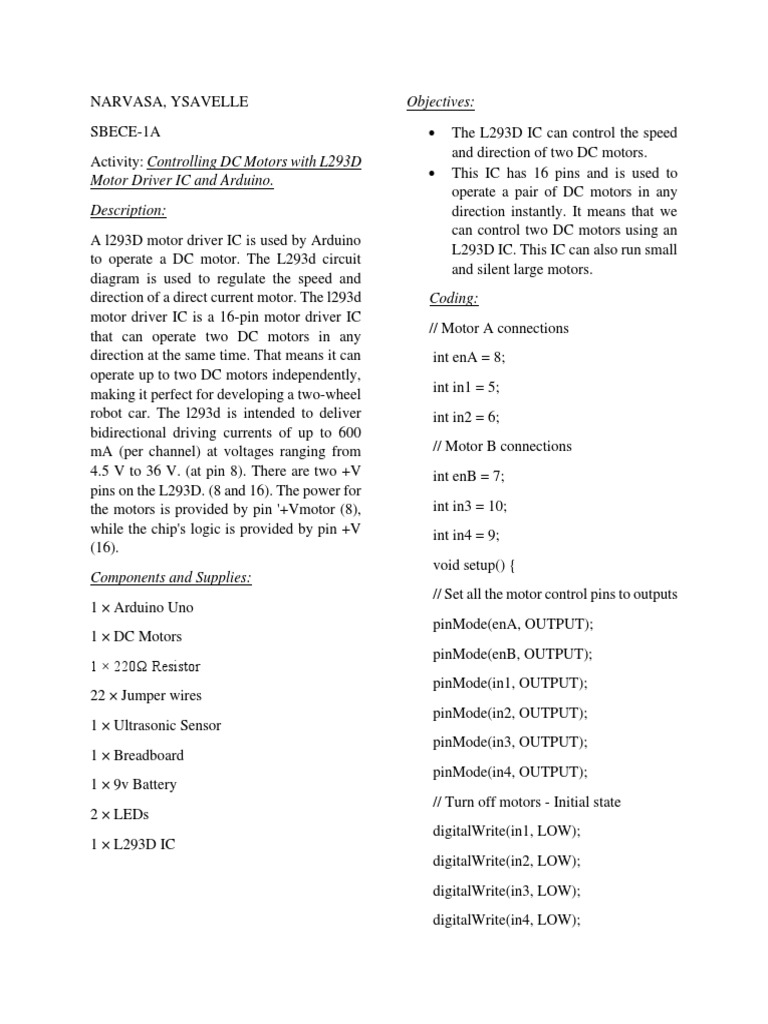 Controlling DC Motors With L293D Motor Driver IC and Arduino | Download ... Controlling DC Motors With L293D Motor Driver IC and Arduino | Download ...