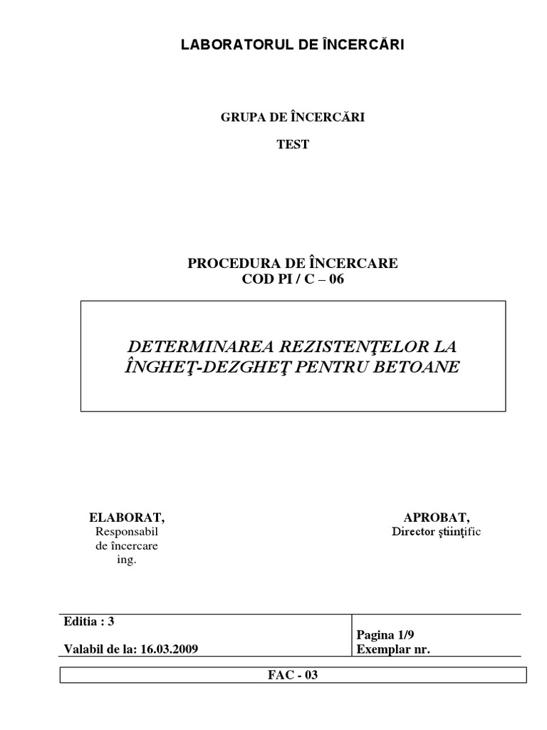 Determinarea Rezistentei La Inghet-Dezghet | PDF