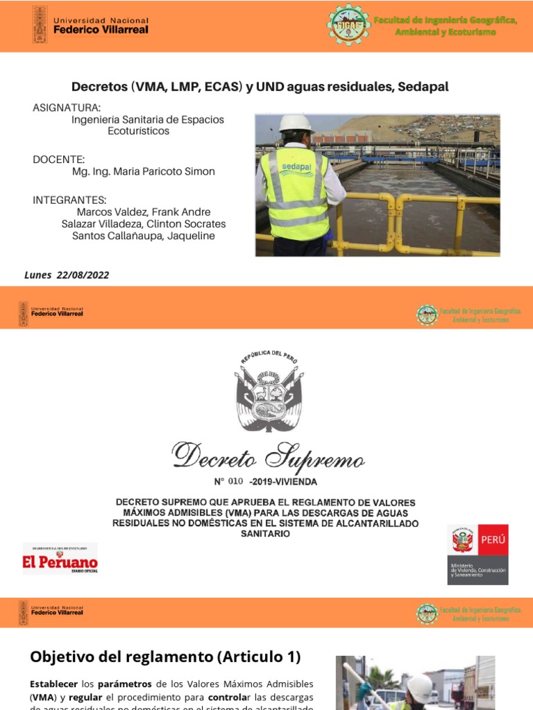 Analisis - Decretos (VMA, LMP, ECAS) y UND Aguas Residuales, Sedapal - Ss | PDF | Tratamiento de ...