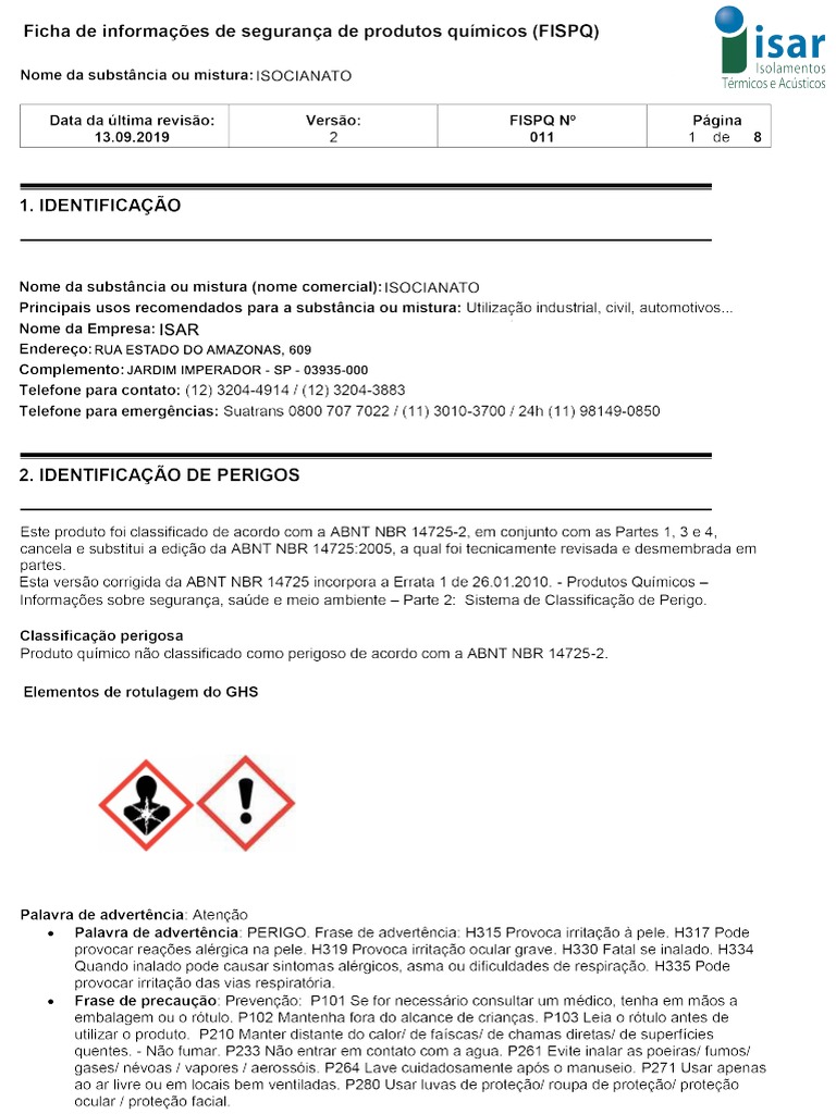 Fispq Isocianato - Abnt NBR 14725 | PDF