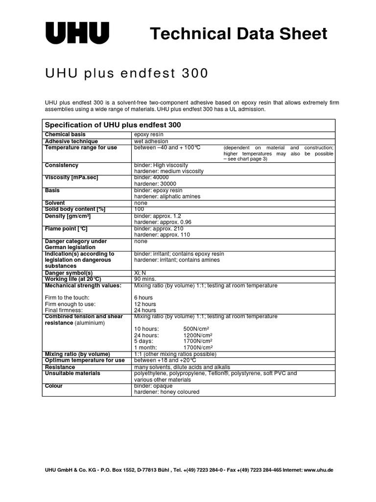 Technical Data Sheet: UHU Plus Endfest 300 | PDF | Epoxy | Adhesive