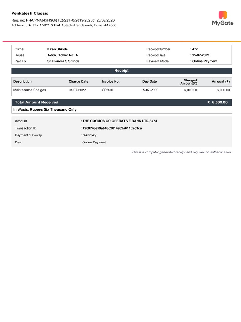DuesReceipt 16797493 | PDF | Finance & Money Management
