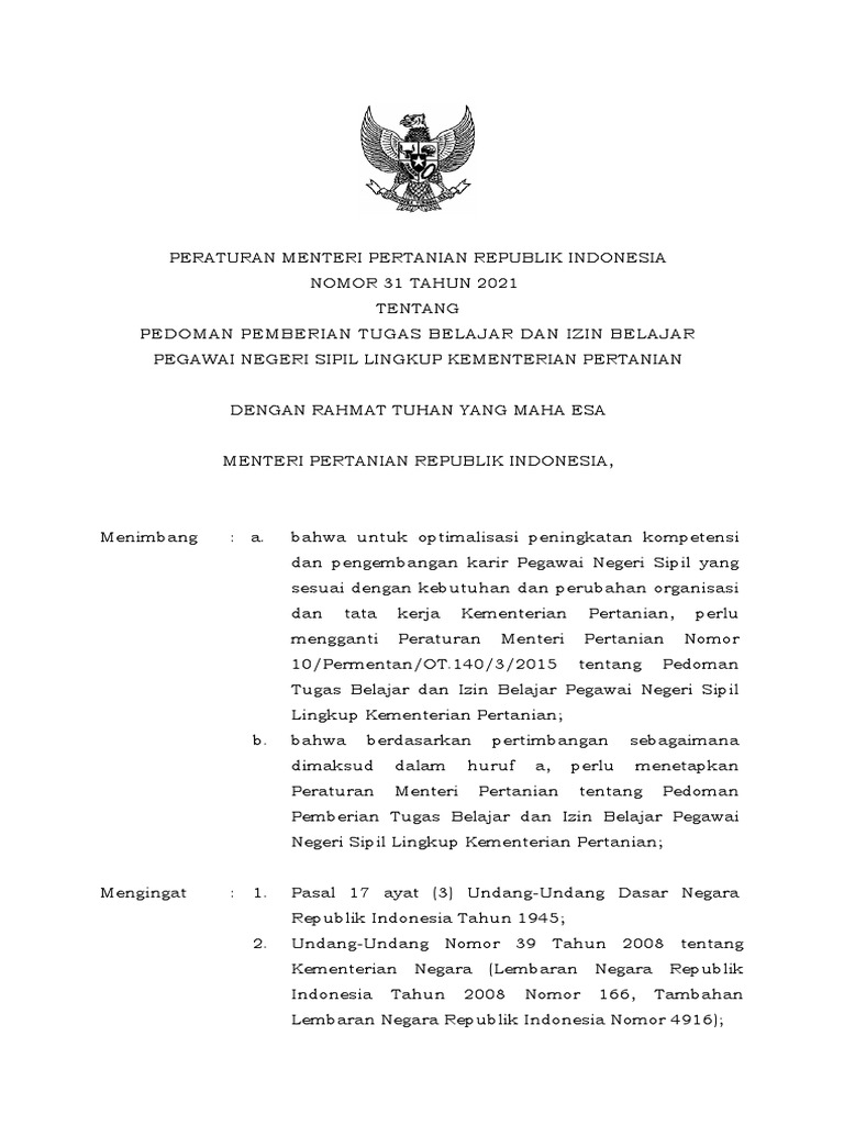 Pedoman Tugas Belajar PNS Pertanian | PDF