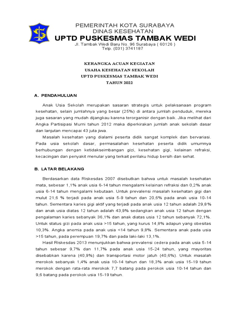 Kak Uks Puskesmas Tambak Wedi | PDF