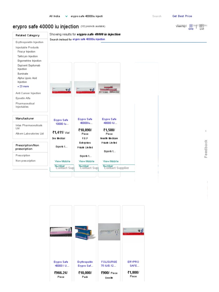Erypro Safe 40000iu Injection - Indiamart | PDF | Sales | Pharmacy