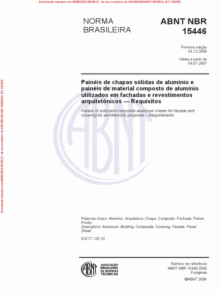 NBR 15446 - Chapas de Alumínio | PDF | Material composto | Tinta
