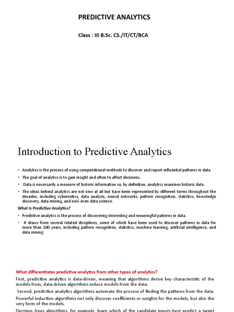 Unit I Predictive Analytics | PDF | Analytics | Predictive Analytics
