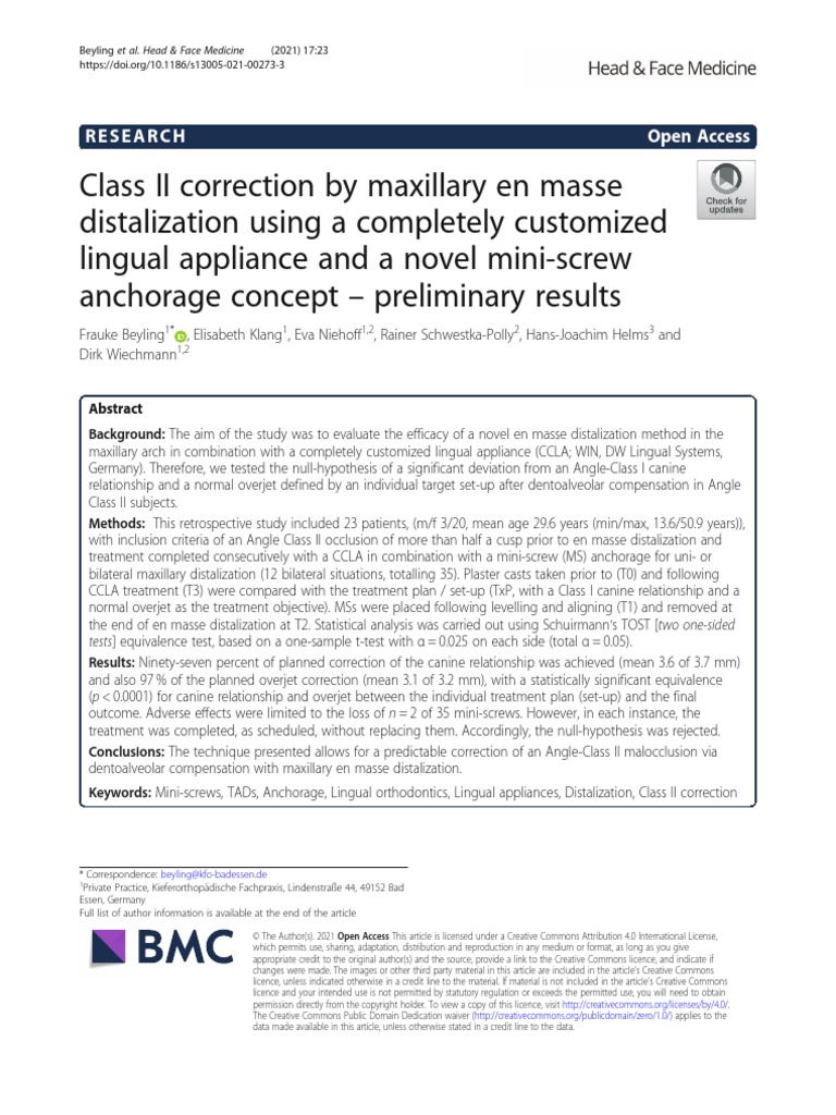 Class II Correction by Maxillary en Masse | PDF | Orthodontics | Dental ...