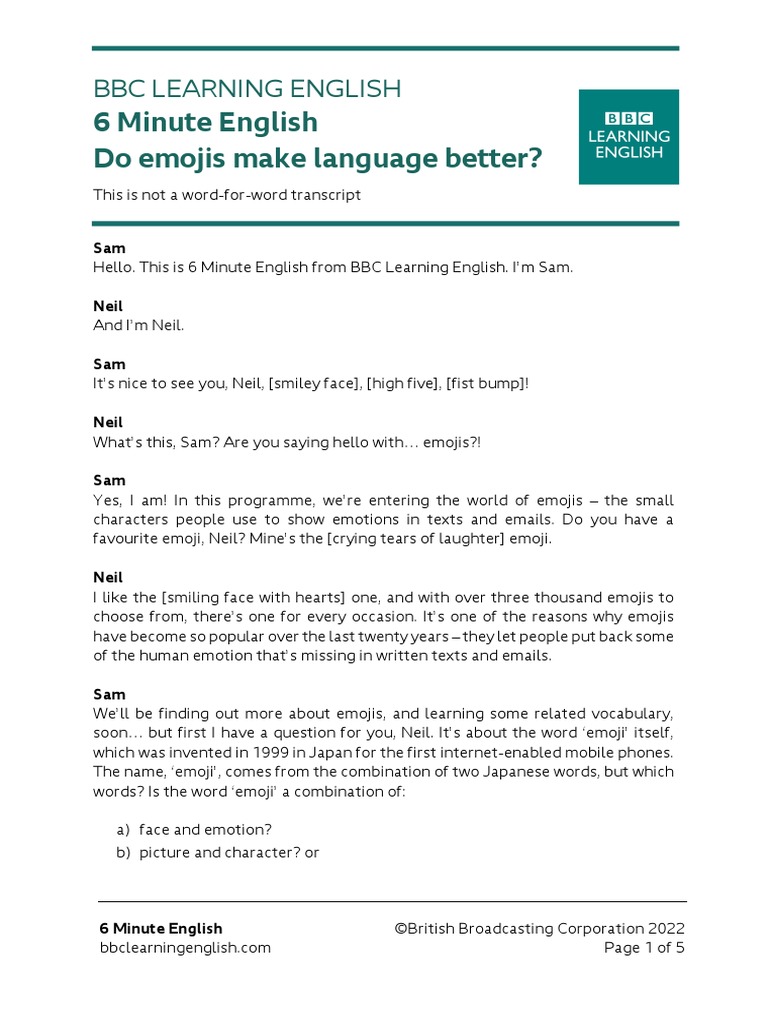 6 Minute English - Do Emojis Make Language Better | PDF | English Language | Communication