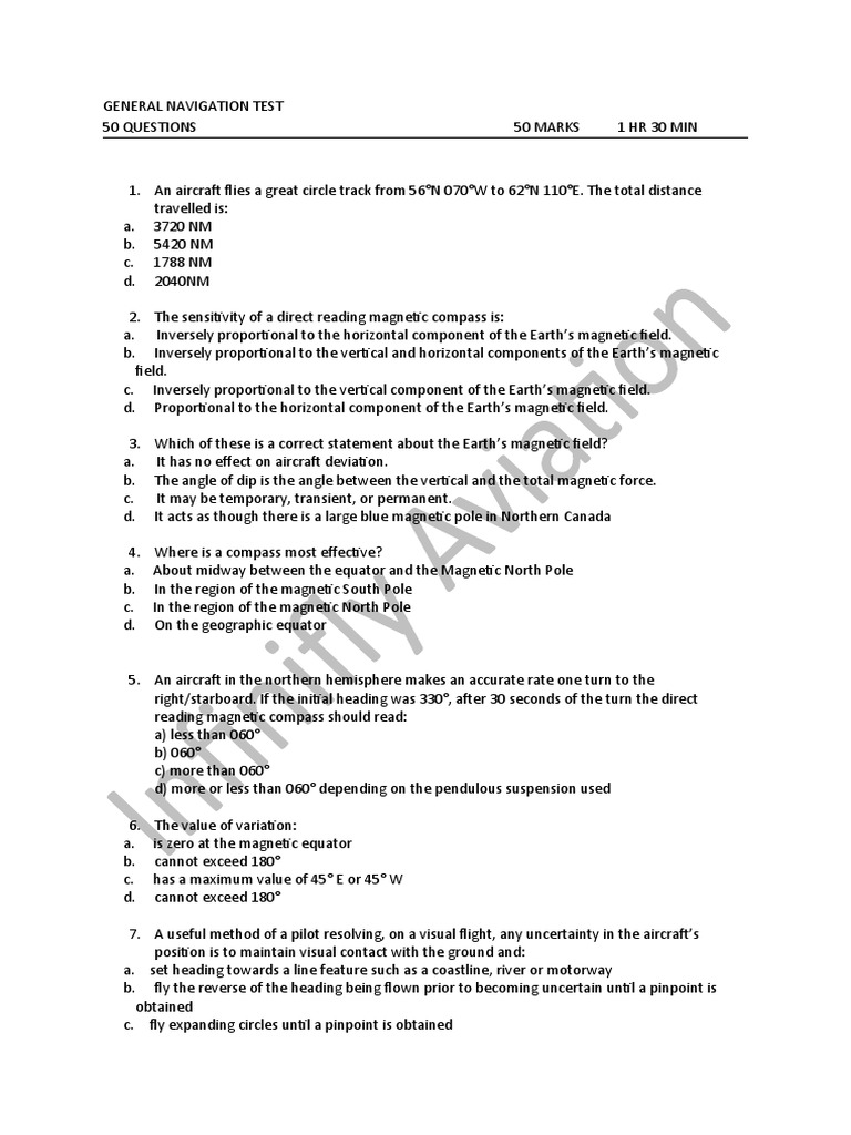 General Navigation Test 01 | PDF | Latitude | Compass