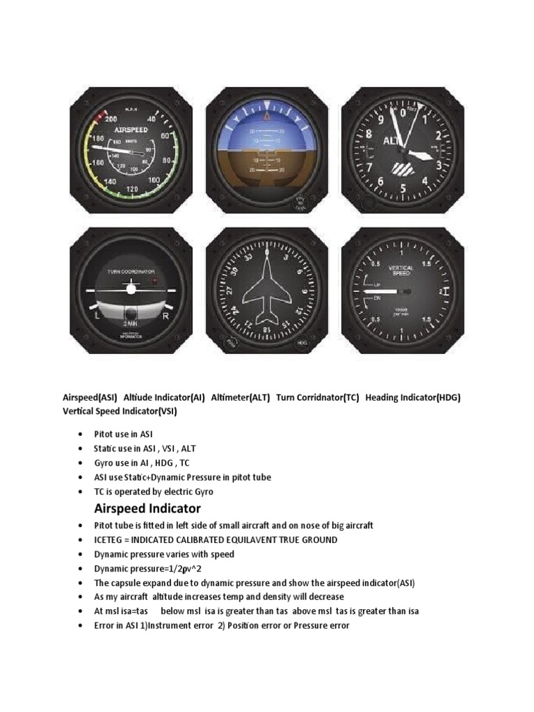 Instrument Revision Notes | PDF | Airspeed | Gyroscope