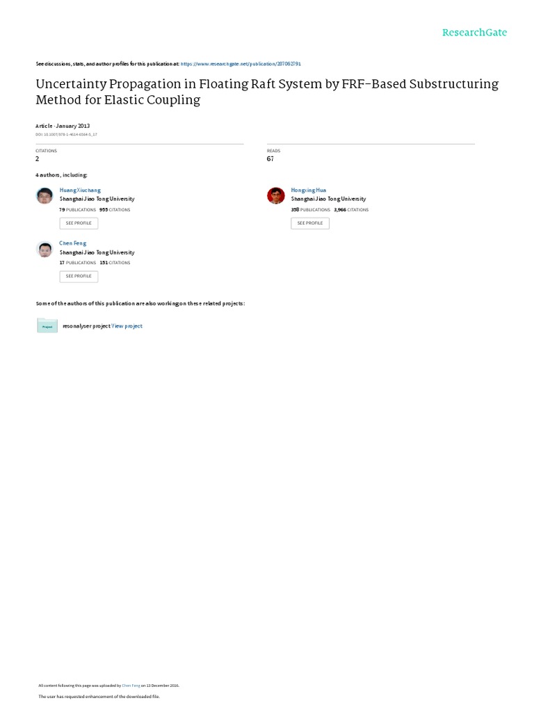 Uncertainty Propagation in Floating Raft System by FRF-Based Substructuring Method For Elastic ...