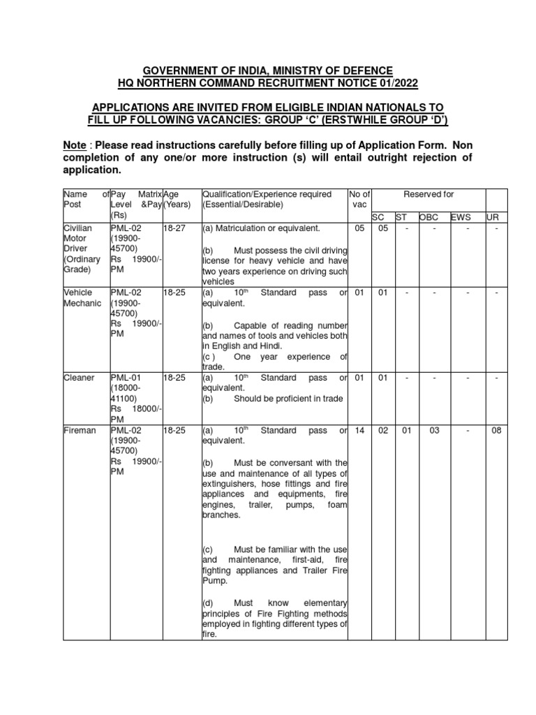 Ministry of Defence Group C Vacancy Application Form | PDF | Driver's ...