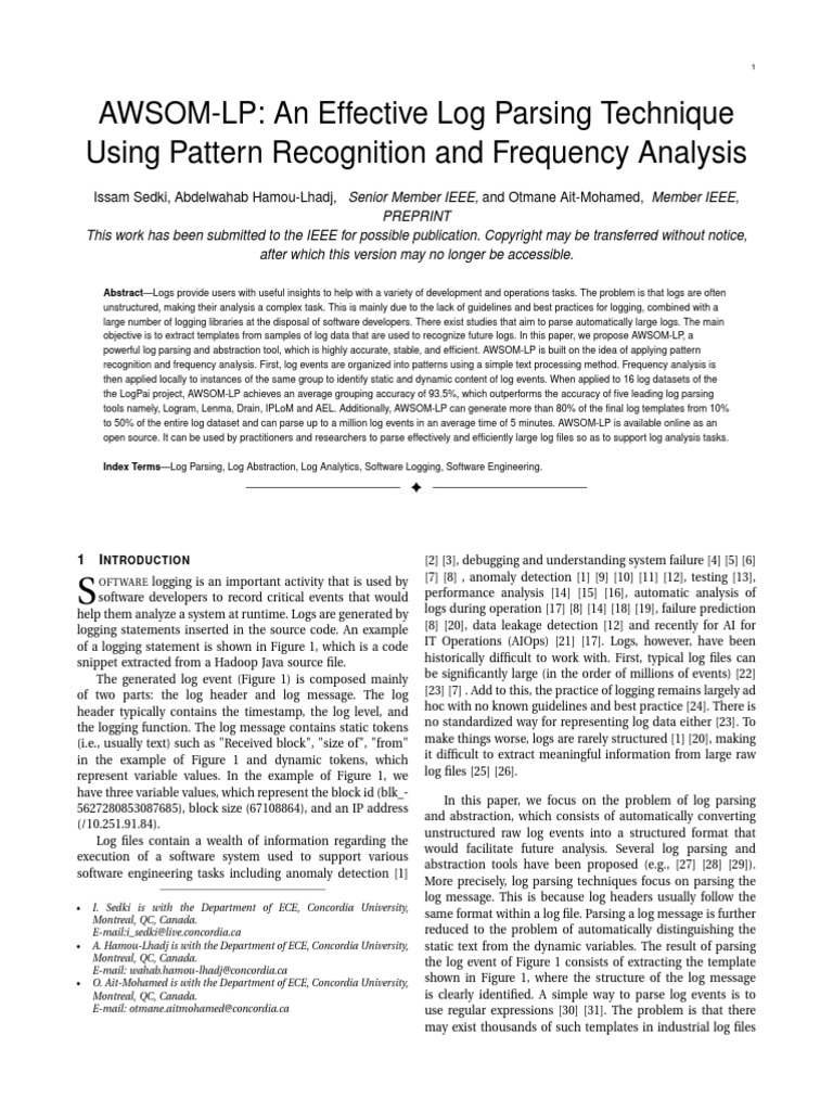 AWSOM-LP: An Effective Log Parsing Technique Using Pattern Recognition and Frequency Analysis ...